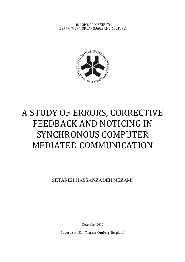 (PDF) A Study of Errors, Corrective Feedback and Noticing in Synchronous Computer Mediated ...