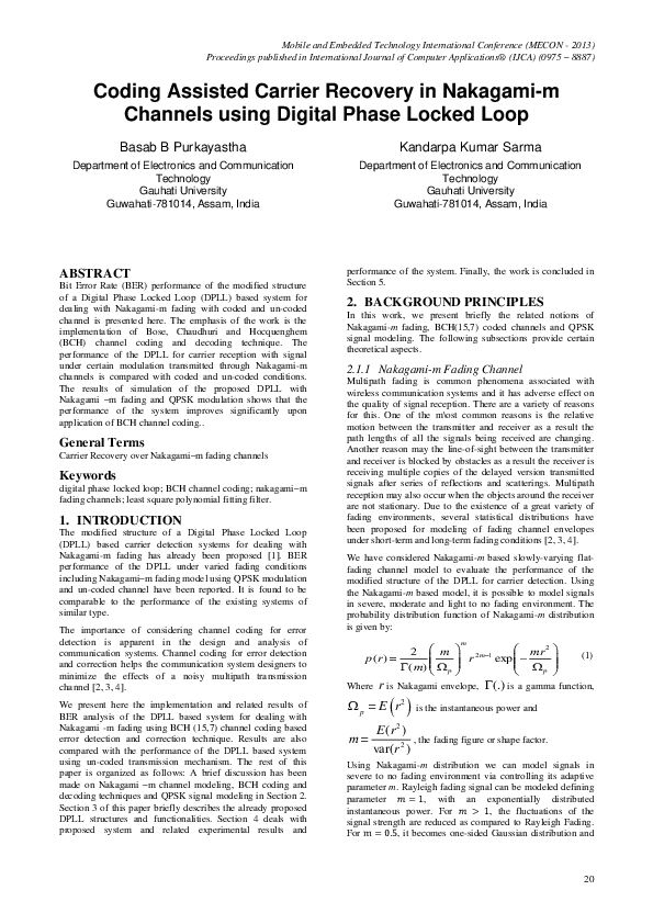 (PDF) Coding Assisted Carrier Recovery in Nakagami-m Channels using ...
