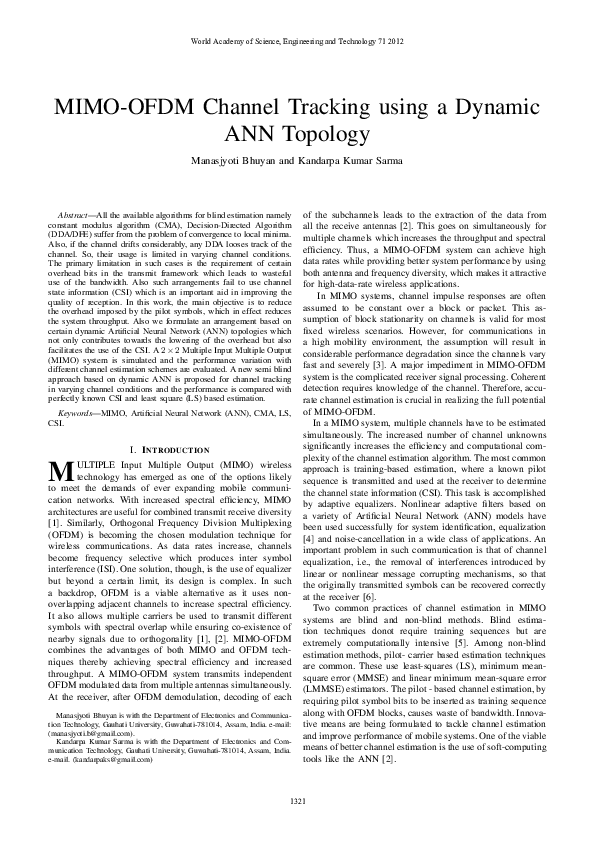(PDF) MIMO-OFDM Channel Tracking using a Dynamic ANN Topology