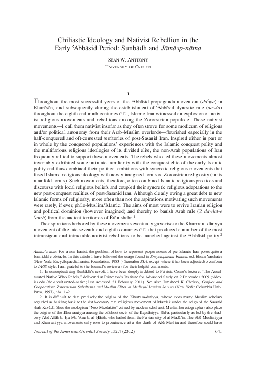 (PDF) "Chiliastic Ideology and Nativist Rebellion in the Early ʿAbbāsid ...