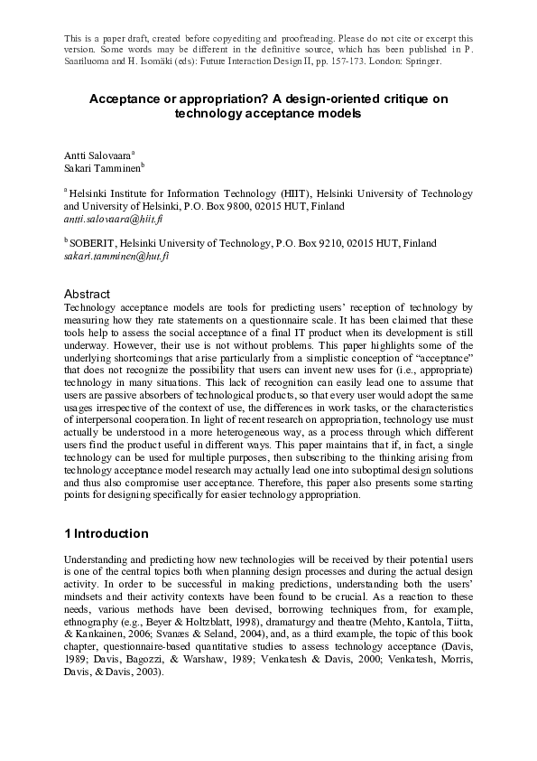 (PDF) Acceptance or appropriation? A design-oriented critique of ...