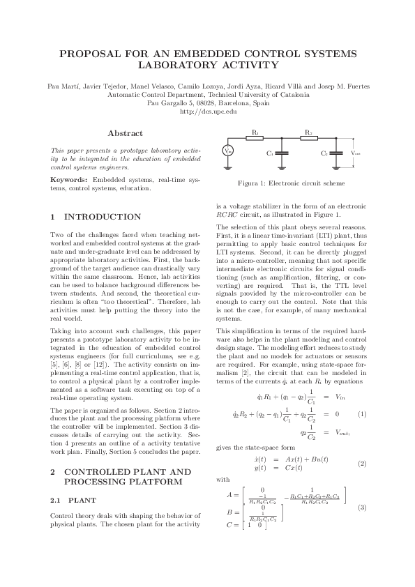 (PDF) Proposal for an Embedded Control Systems Laboratory Activity