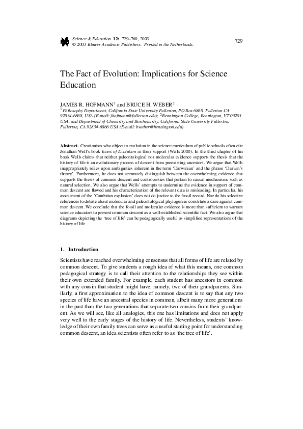 (PDF) The Fact of Evolution: Implications for Science Education