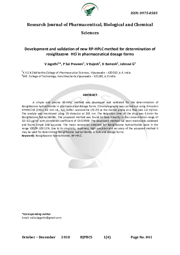 (PDF) Development and validation of new RP-HPLC method for determination of rosiglitazone HCl in ...