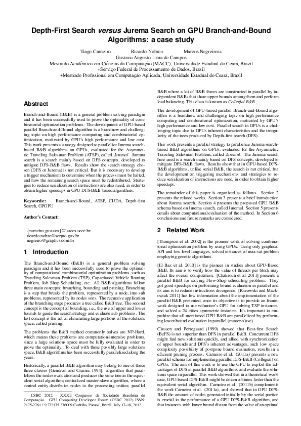 (PDF) Depth-First Search versus Jurema Search on GPU Branch-and-Bound Algorithms: a case study