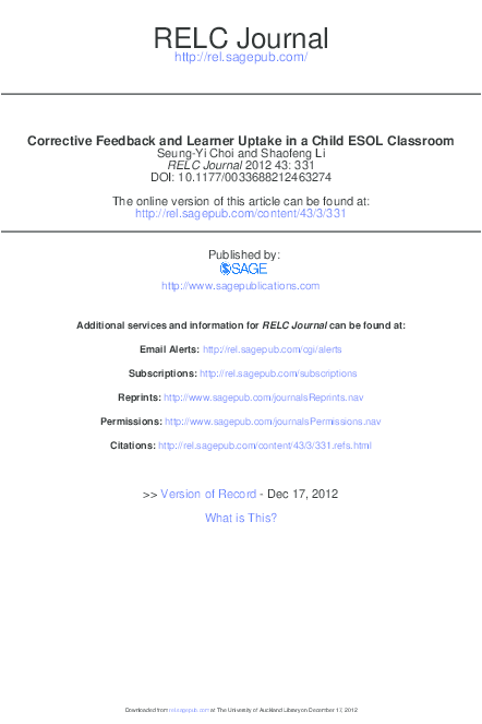 (PDF) Choi, S., & Li, S. (2012). Corrective feedback and learner uptake ...