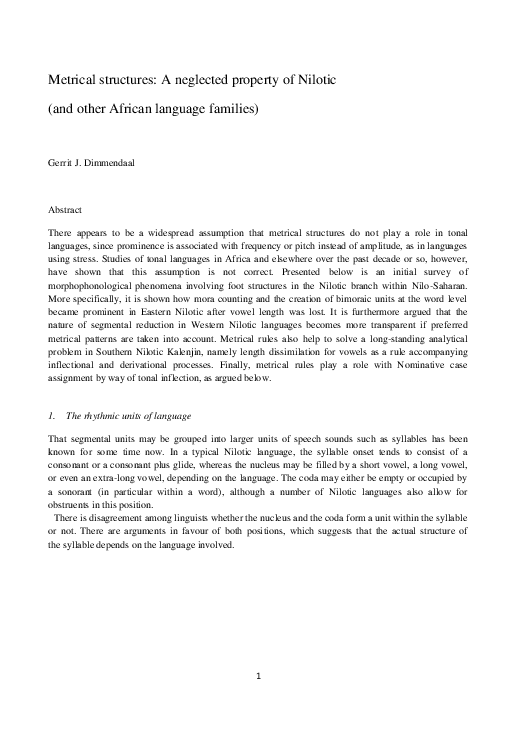 (PDF) Metrical structures A neglected property of Nilotic and other ...