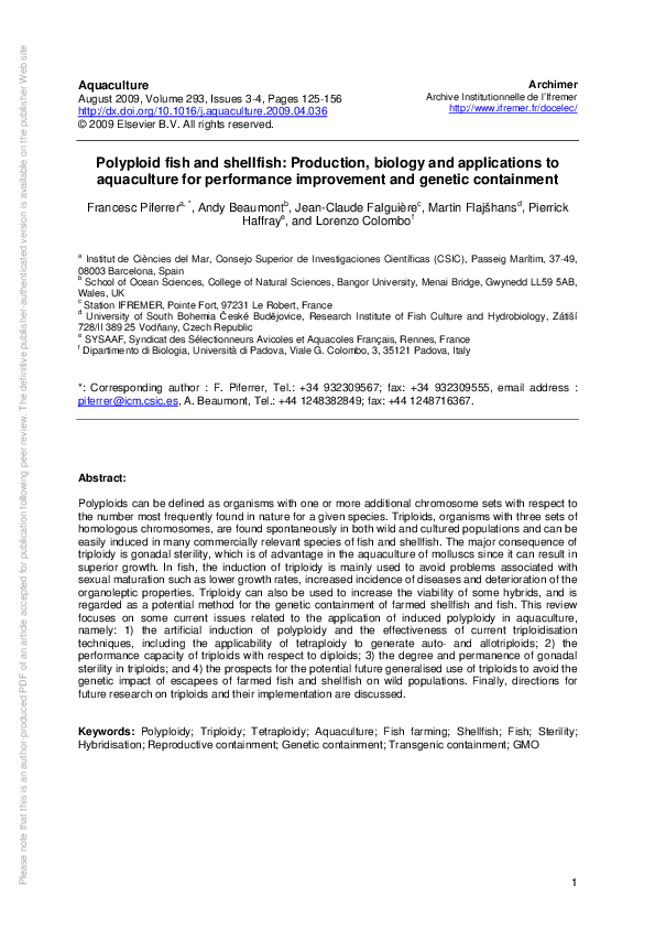 (PDF) Polyploid fish and shellfish: Production, biology and ...