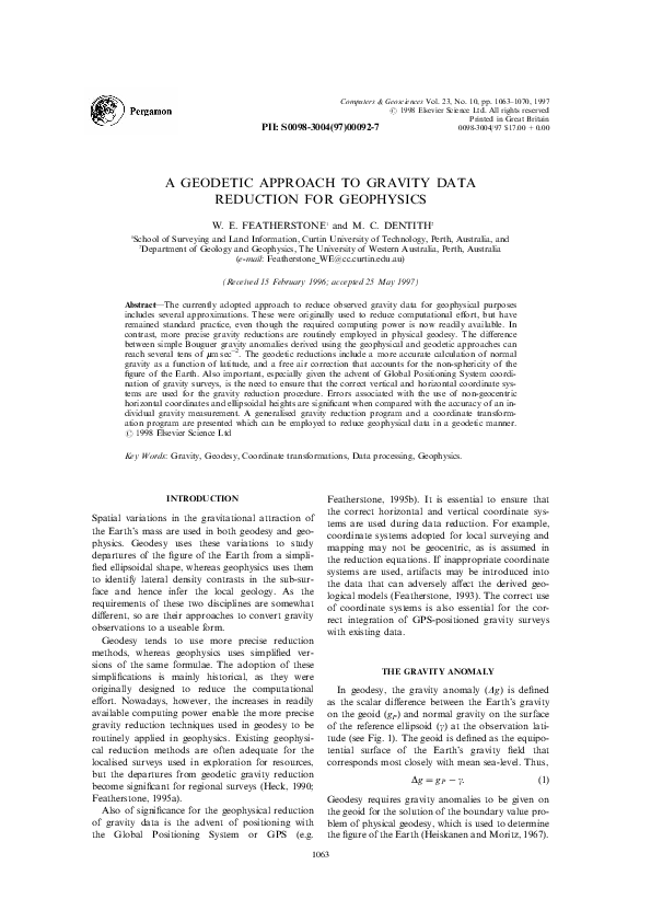 (PDF) A geodetic approach to gravity data reduction for geophysics