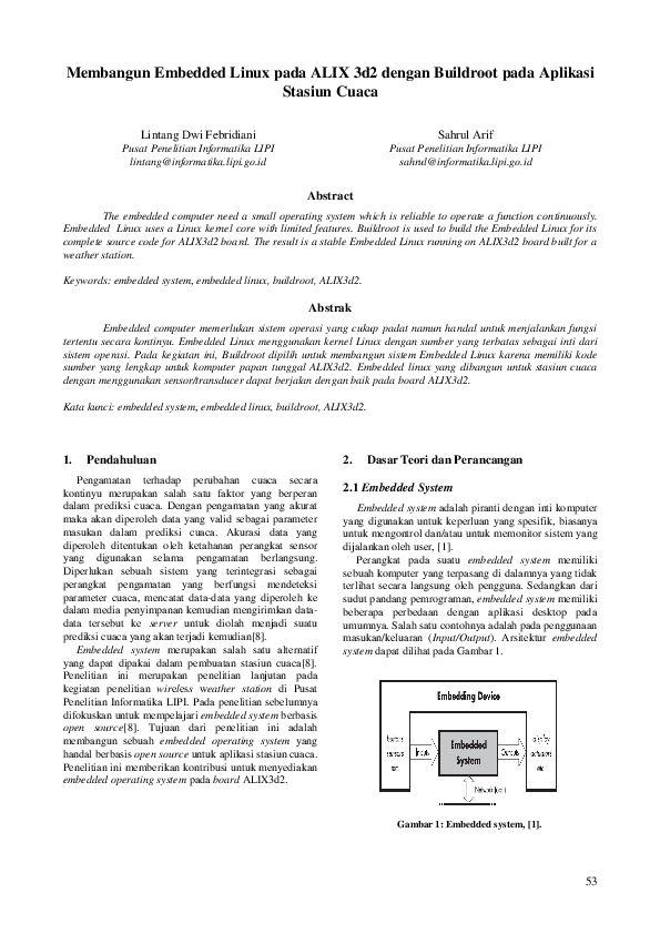 (PDF) Membangun Embedded Linux pada ALIX3d2 dengan Buildroot pada Aplikasi Stasiun Cuaca