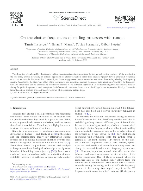 (PDF) On the chatter frequencies of milling processes with runout
