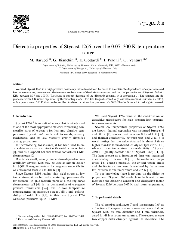 (PDF) Dielectric properties of Stycast 1266 over the 0.07–300 K ...