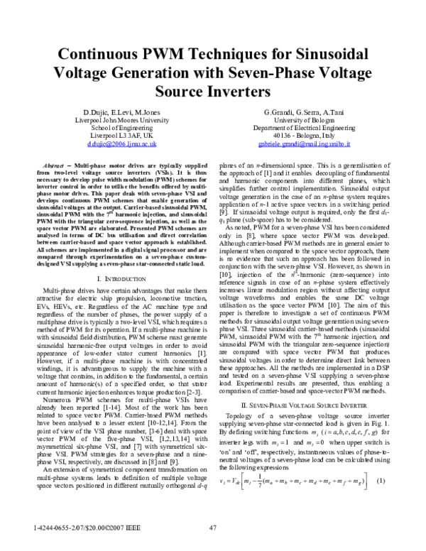 Pdf Continuous Pwm Techniques For Sinusoidal Voltage Generation With