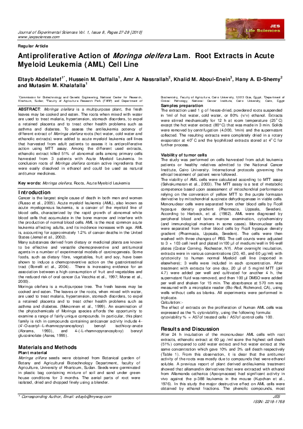 (PDF) Antiproliferative Action of Moringa oleifera Lam. Root Extracts ...