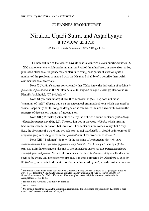 (PDF) Nirukta, Uṇādi Sūtra, and Aṣṭādhyāyī