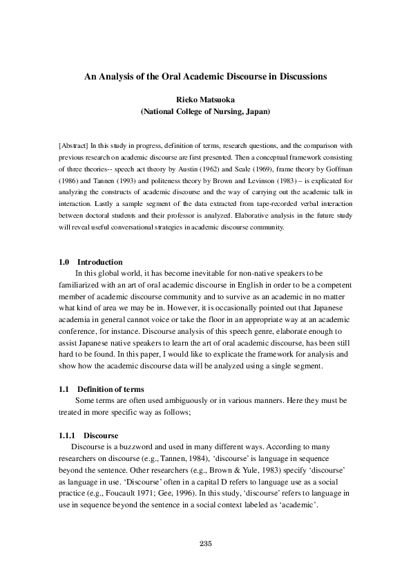 (PDF) An Analysis of the Oral Academic Discourse in Discussions