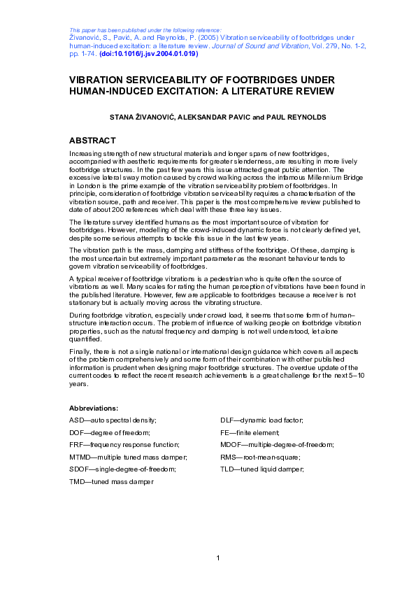 (PDF) Vibration serviceability of footbridges under human-induced ...