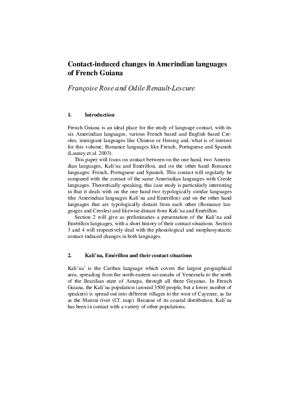 (PDF) Contact-induced changes in Amerindian languages of French Guiana