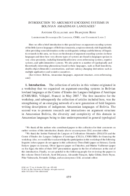 (PDF) INTRODUCTION TO ARGUMENT-ENCODING SYSTEMS IN BOLIVIAN AMAZONIAN ...