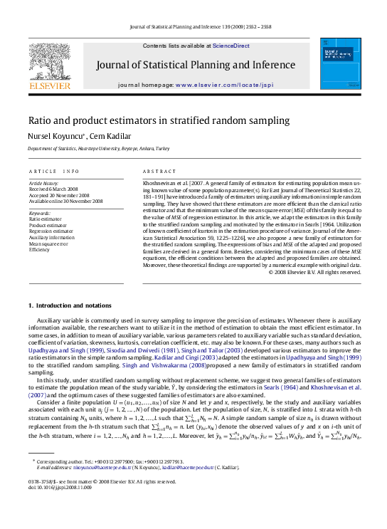 Pdf Ratio And Product Estimators In Stratified Random Sampling