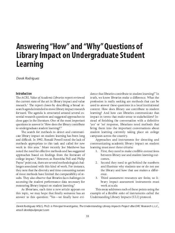 (PDF) Answering “How” and “Why” Questions of Library Impact on ...