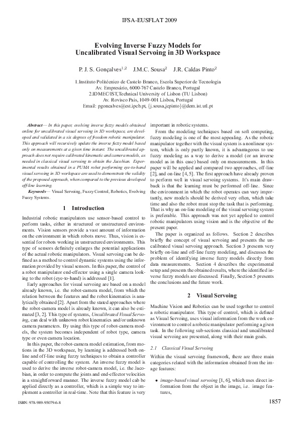 Pdf Evolving Inverse Fuzzy Models For Uncalibrated Visual Servoing In 3d Workspace