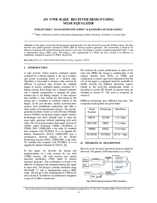 (PDF) AN UWB RAKE RECEIVER DESIGN USING MLSE EQUALIZER (PDF) AN UWB RAKE RECEIVER DESIGN USING MLSE EQUALIZER