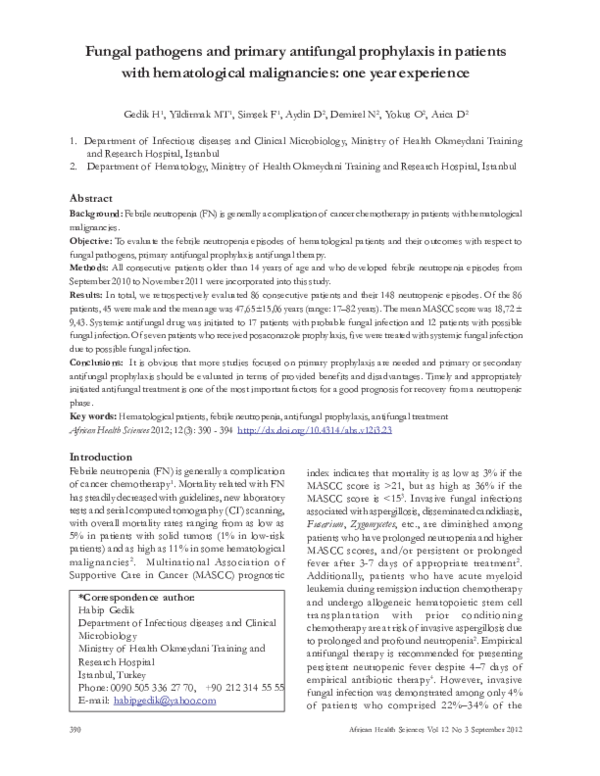 (PDF) Fungal pathogens and primary antifungal prophylaxis in patients ...