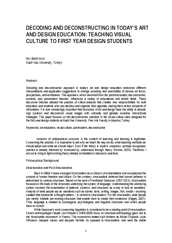 (DOC) Decoding and Deconstructing in Today’s Art and Design Education ...
