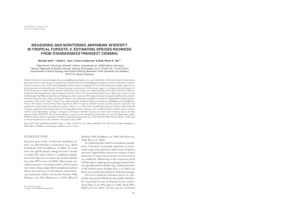 (PDF) Measuring and monitoring amphibian diversity in tropical forests ...