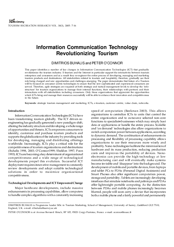 (PDF) Information communication technology revolutionizing tourism