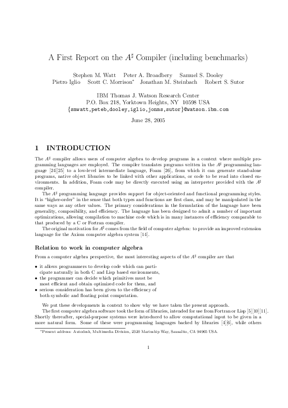 (PDF) A First Report on the A# Compiler (including benchmarks)
