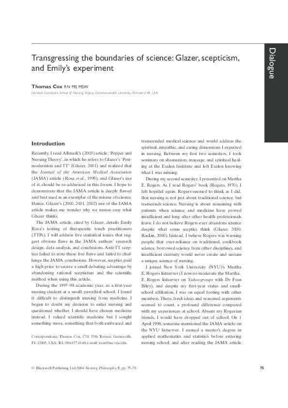 (PDF) Transgressing the boundaries of science: Glazer, scepticism, and Emily's experiment