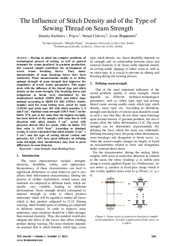 (PDF) The Influence of Stitch Density and of the Type of Sewing Thread ...