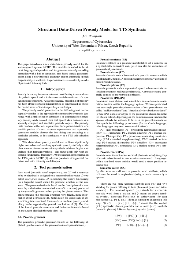 (PDF) Structural data-driven prosody model for TTS synthesis