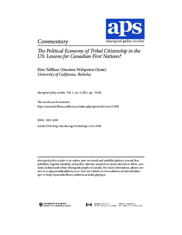 (PDF) The Political Economy of Tribal Citizenship in the US: Lessons ...