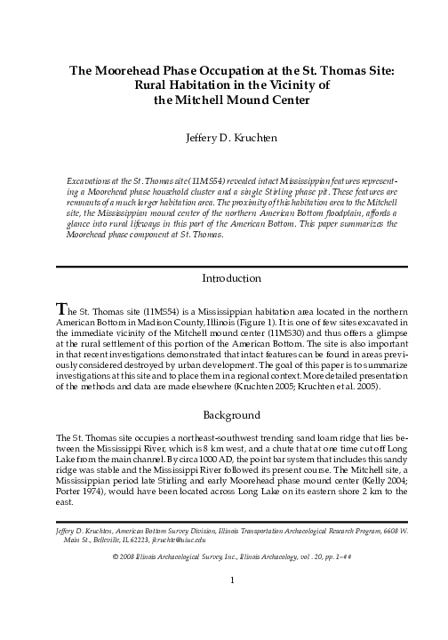 (PDF) The Moorehead Phase Occupation at the St. Thomas Site: Rural ...