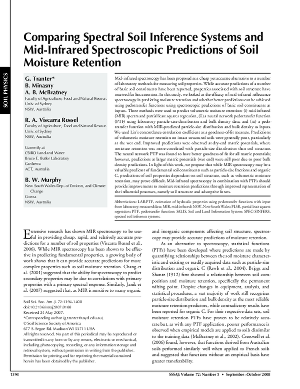(PDF) Comparing spectral soil inference systems and mid-infrared spectroscopy predictions of ...