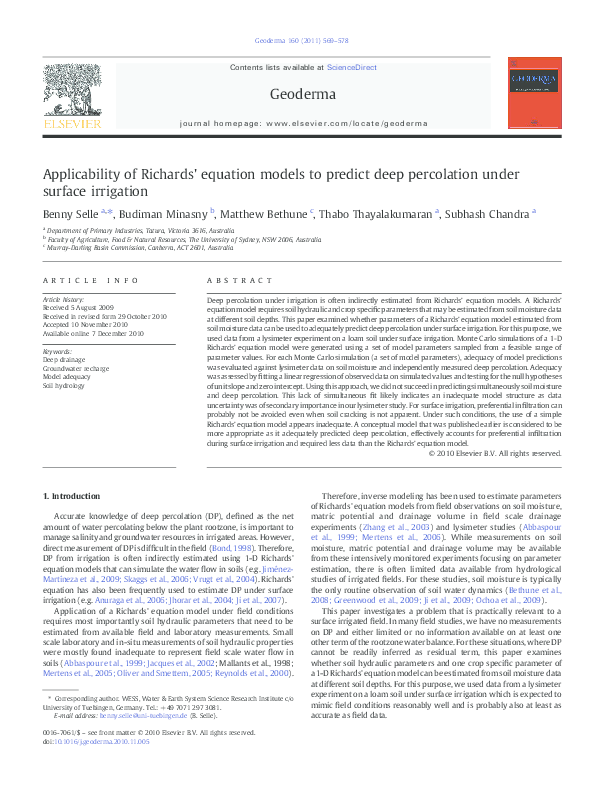 (PDF) Applicability of Richards’ equation models to predict deep ...