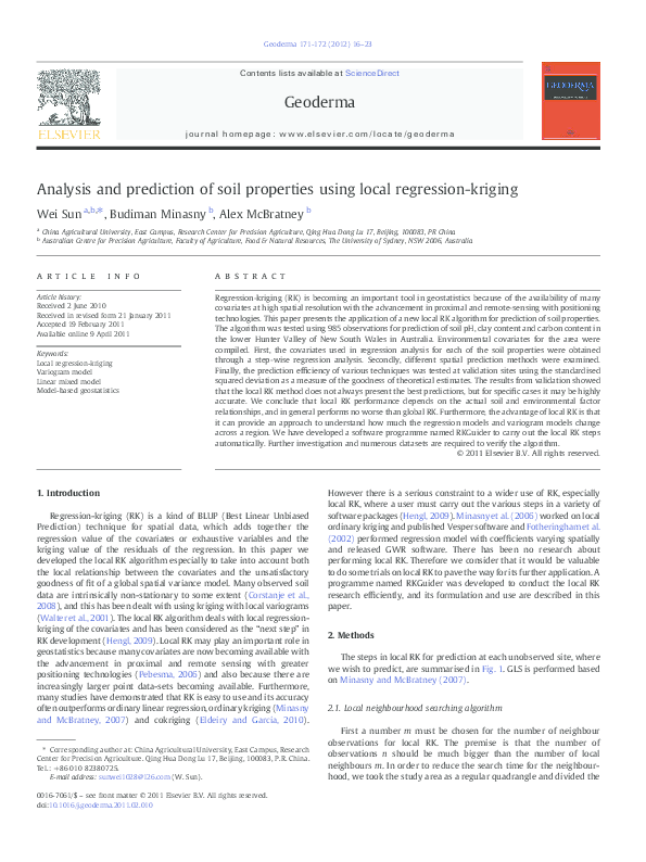 (PDF) Analysis and prediction of soil properties using local regression-kriging