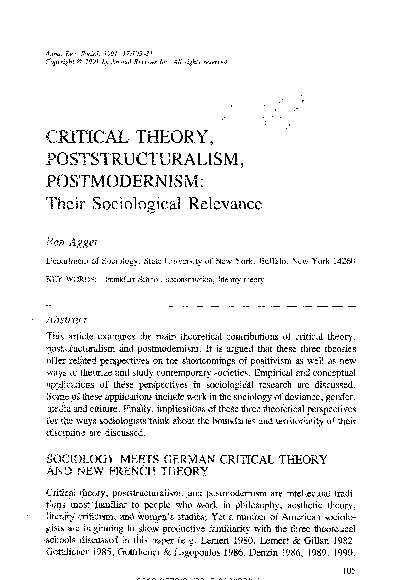 (PDF) Critical theory, poststructuralism, postmodernism: Their sociological relevance