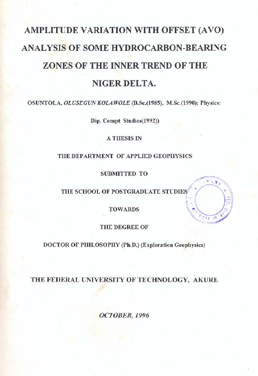 Pdf Amplitude Variation With Offset Avo Analysis Of Some