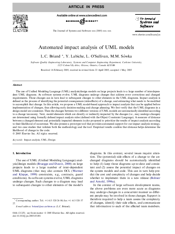 (PDF) Automated impact analysis of UML models