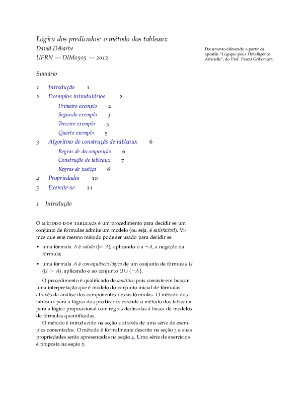 (PDF) Lógica dos predicados: método dos tableaux