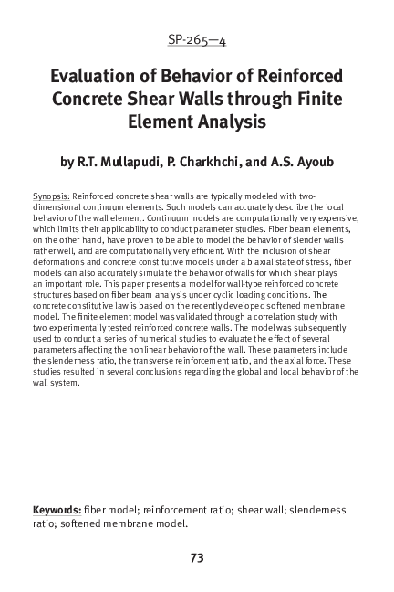 Pdf Evaluation Of Behavior Of Reinforced Concrete Shear Walls Through Finite Element Analysis
