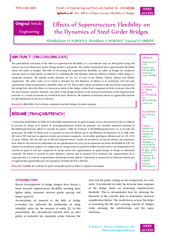(PDF) Effects of Superstructure Flexibility on the Dynamics of Steel Girder Bridges