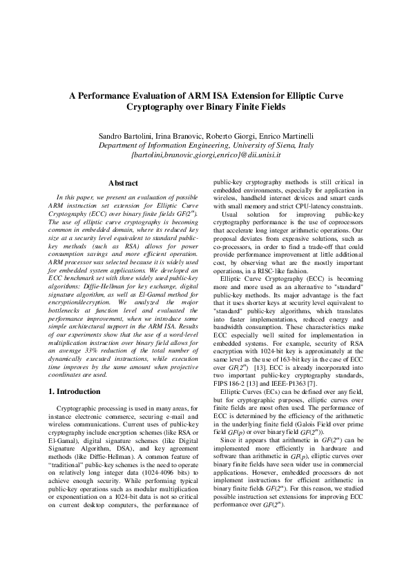 Pdf A Performance Evaluation Of Arm Isa Extension For Elliptic Curve Cryptography Over Binary