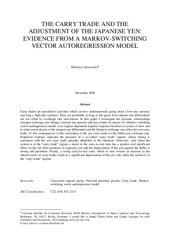 (PDF) The Carry Trade and The Adjustment of the Japanese Yen: Evidence ...