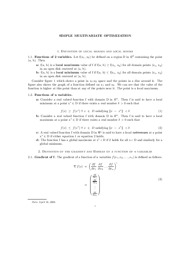 (PDF) Simple Multivariate Optimization
