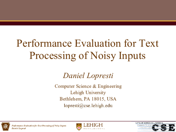 (PDF) Performance Evaluation for Text Processing of Noisy Inputs